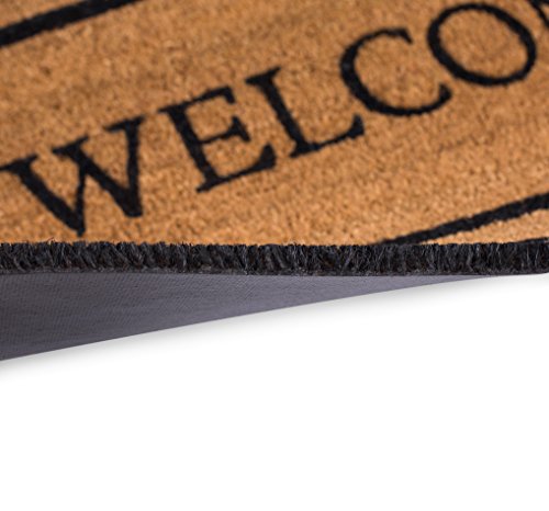 BirdRock Home Welcome Coir Doormat with Scroll Border - 24 x 36 Inch - Oversized Welcome Mat with Black Border and Natural Fade - Vinyl Backed - Outdoor