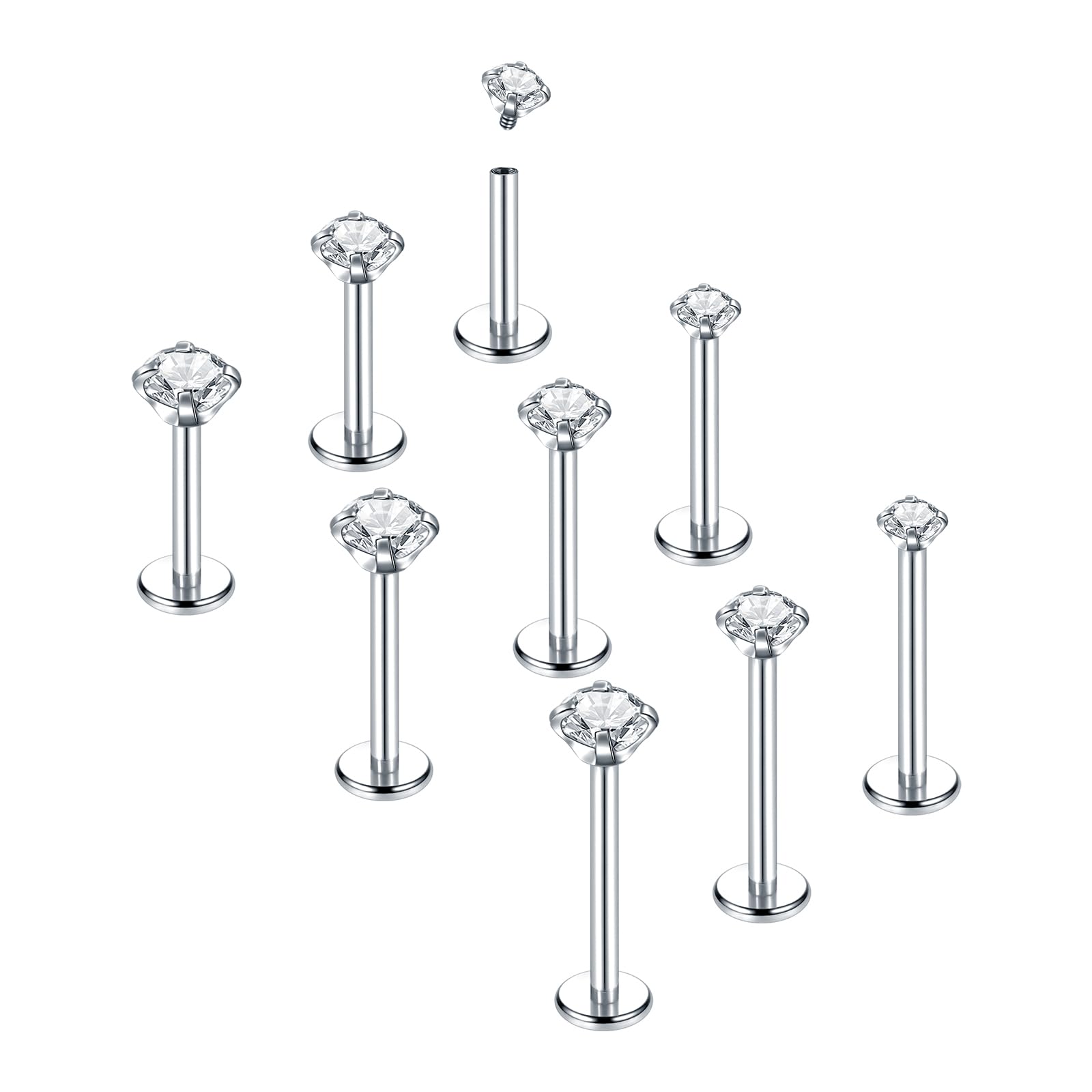 Aumeo 20G Dangle Nose Rings Studs for Women L Shaped Nose Studs CZ Heart Star Flower Dangling Nose Piercing Jewelry(Flower and Water Drop)