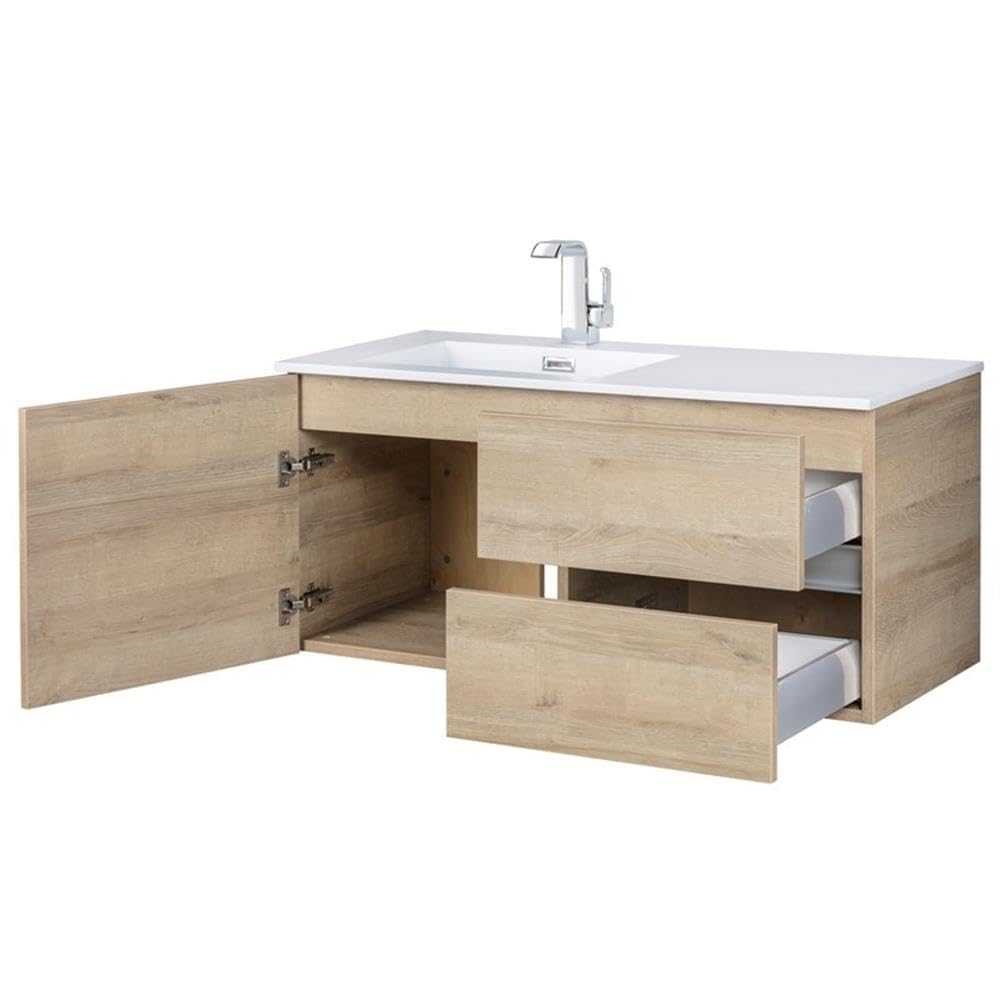 Cutler Kitchen and Bath Beachwood 42 inch Wall Mounted Bathroom Vanity with Sink, Cultured Marble Top - Integrated Bathroom Sink Vanity with Multiple Soft Close Storage Drawers, Organic
