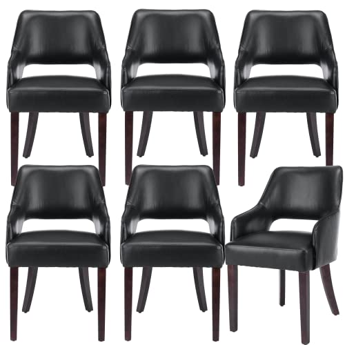 chairus Modern Dining Chairs Set of 6 PU Leather Living Room Chairs with Open Back and Wood Legs Comfy Upholstered Side Chair for Kitchen/Restaurant/Bedroom, Black