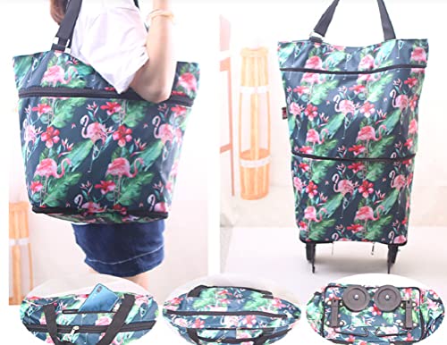 Cowinbest Upgrade Shopping Bag with Wheels Portable Trolley Bag Grocery Cart Hand Pulling Utility with Hand Straps Folding Shopping Cart- Larger Size & Waterproof & Strong（B088K4RQF7）