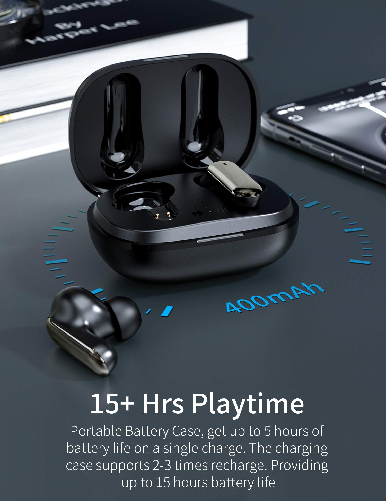AVWOO Wireless Earbuds, 【Upgraded】 Bluetooth Earbuds with Charging Case, Touch Control/HiFi Sound/Sweatproof/Type-C Quick Charge, True Wireless Earphones for Sports/Travel (H5-R) (H5-New)