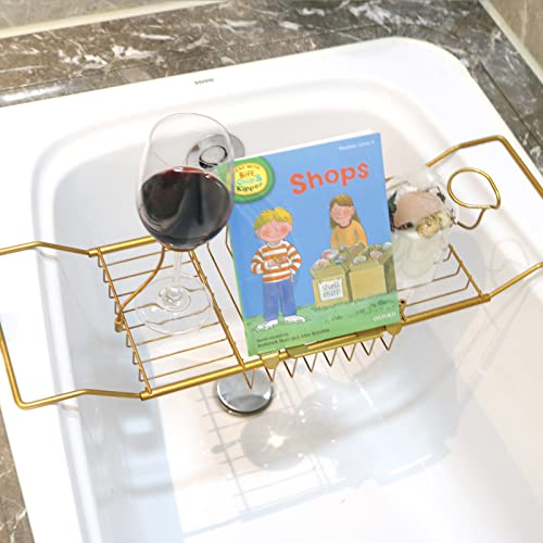 BDL Bathtub Caddy Tray Expandable Bath Tub Tray Table with Wine Holder, Free Soap Dish and Laptop Reading Rack, Bathtub Tray for Home(Bronze)