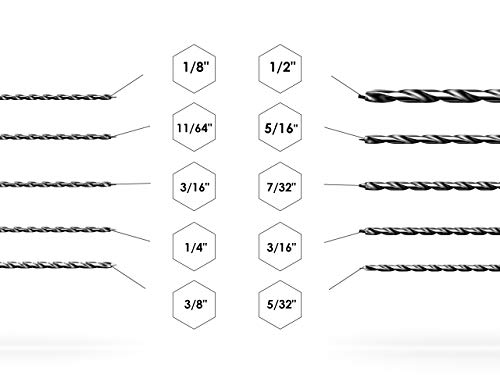 Baker and Bolt Extra Long 12" Brad Point Drill Bit Set for Wood Stainless Steel Wood Drill Bits Set | Pack of 10 with Storage Sleeve