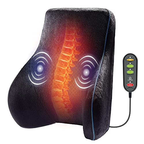 COMFIER Lumbar Support Pillow, Back Support Pillow,Back Massager for Back Pain,3 Massage Modes & 2 Heat Levels Memory Foam,Adjustable Straps Cushion for Car,Office Chair, Recliner