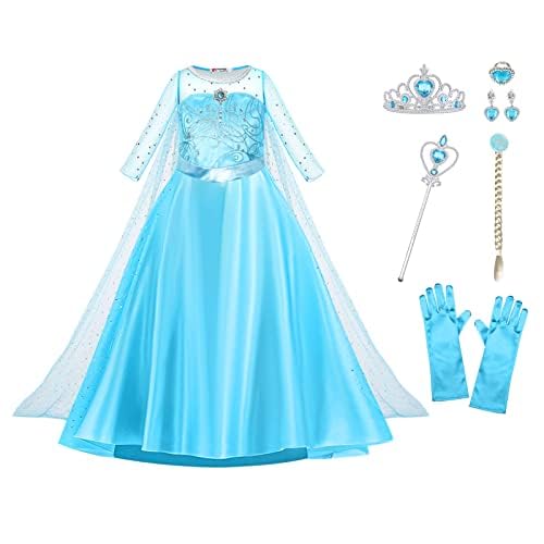 URAQT Princess Dress Costume for Girls Princess Costume Fancy Dress Up for Christmas Birthday Party Queen Cosplay with Crown Wand