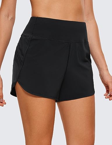 CRZ YOGA High Waisted Running Shorts for Women - 4'' Liner Gym Athletic Workout Shorts with Zipper Pockets Breathable Black Medium