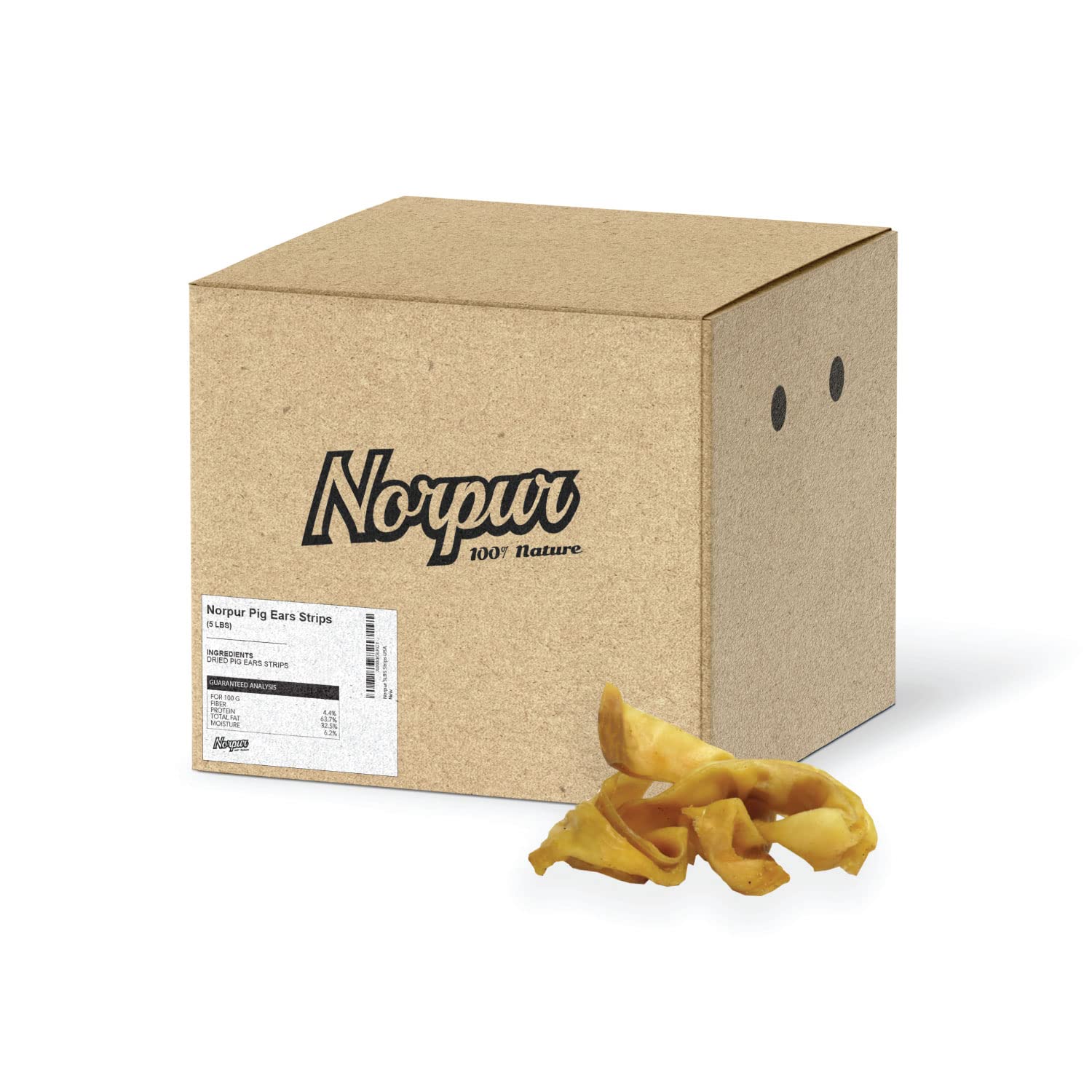 Norpur Natural Pig Ear Strips for Dogs, 5 lb. Box, Oven Baked Pork Training Treats for Small to Medium Breeds, Soft and Fully Digestible, Supports Joint, Dental, and Coat Health, Made in Canada