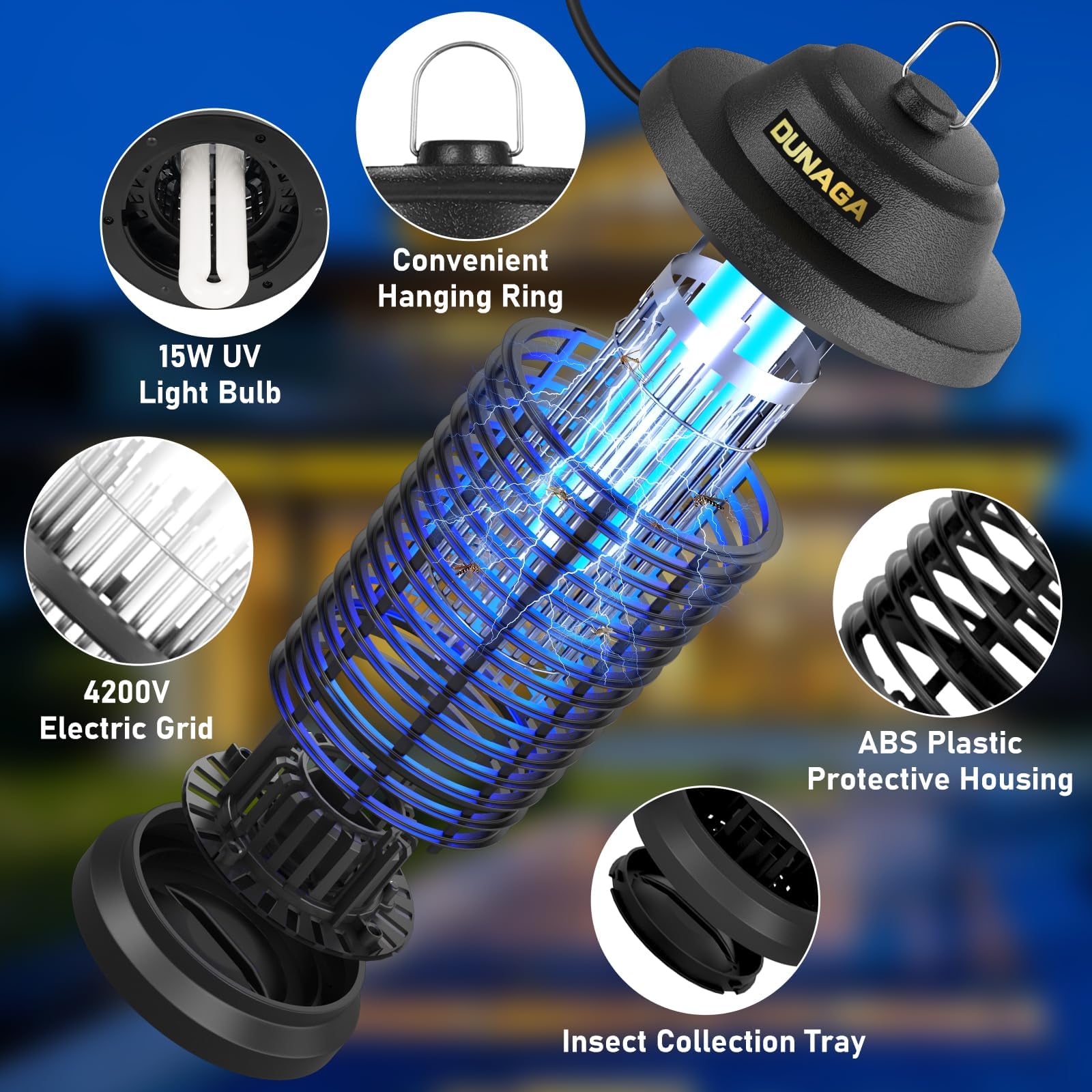 Bug Zapper Outdoor,Mosquito Zapper Fly Zapper,Mosquito Killer Insect Trap for Garden Backyard Patio,Black