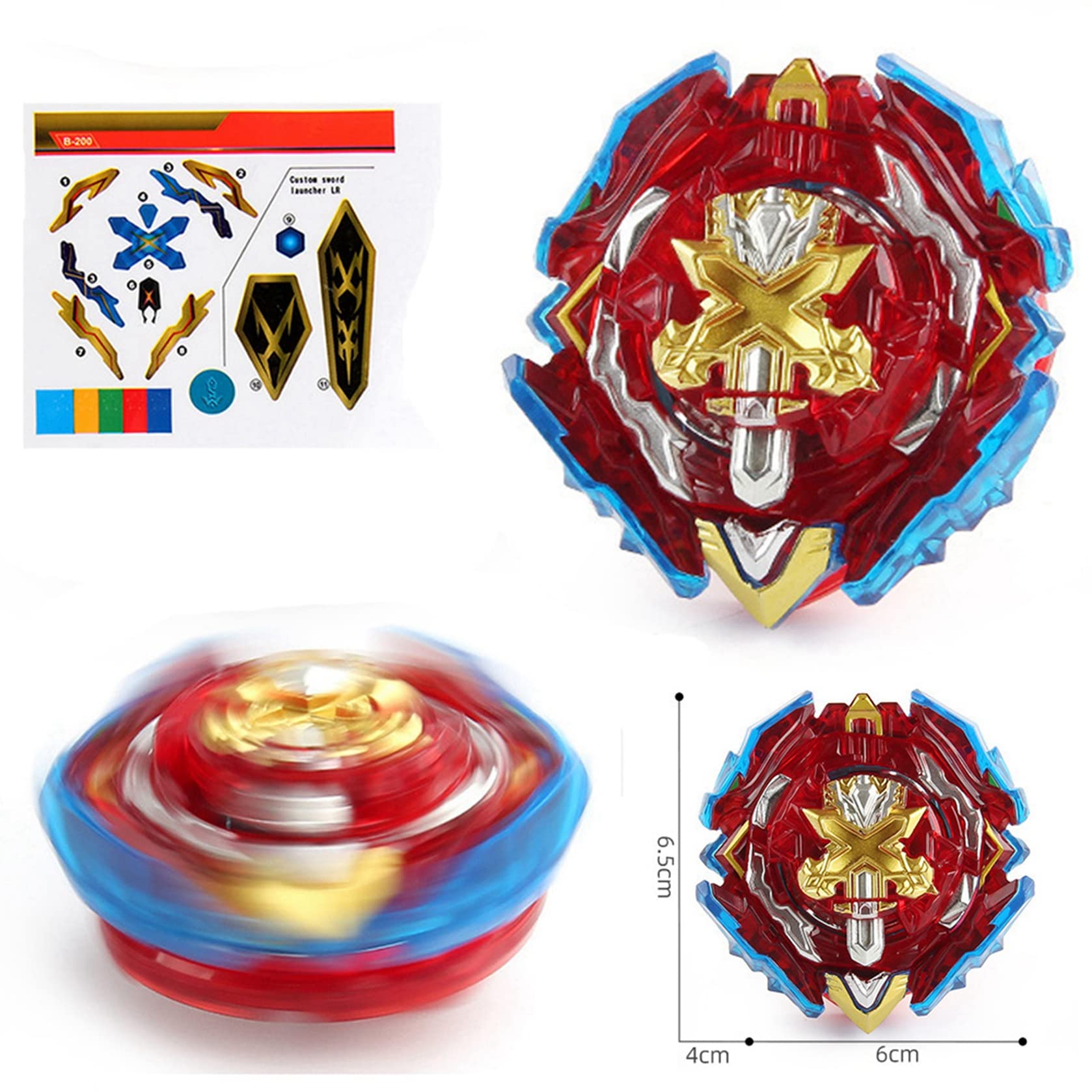 Battling Top Metal Master Fusion Gyro Starter BU B-200 Xiphoid Xcalibur Xanthus Sword'-1 Booster & Battle Left/Right Spin Sparking Burst Bey Wire Ripcord LR Launcher + Launcher Grip (B-200)