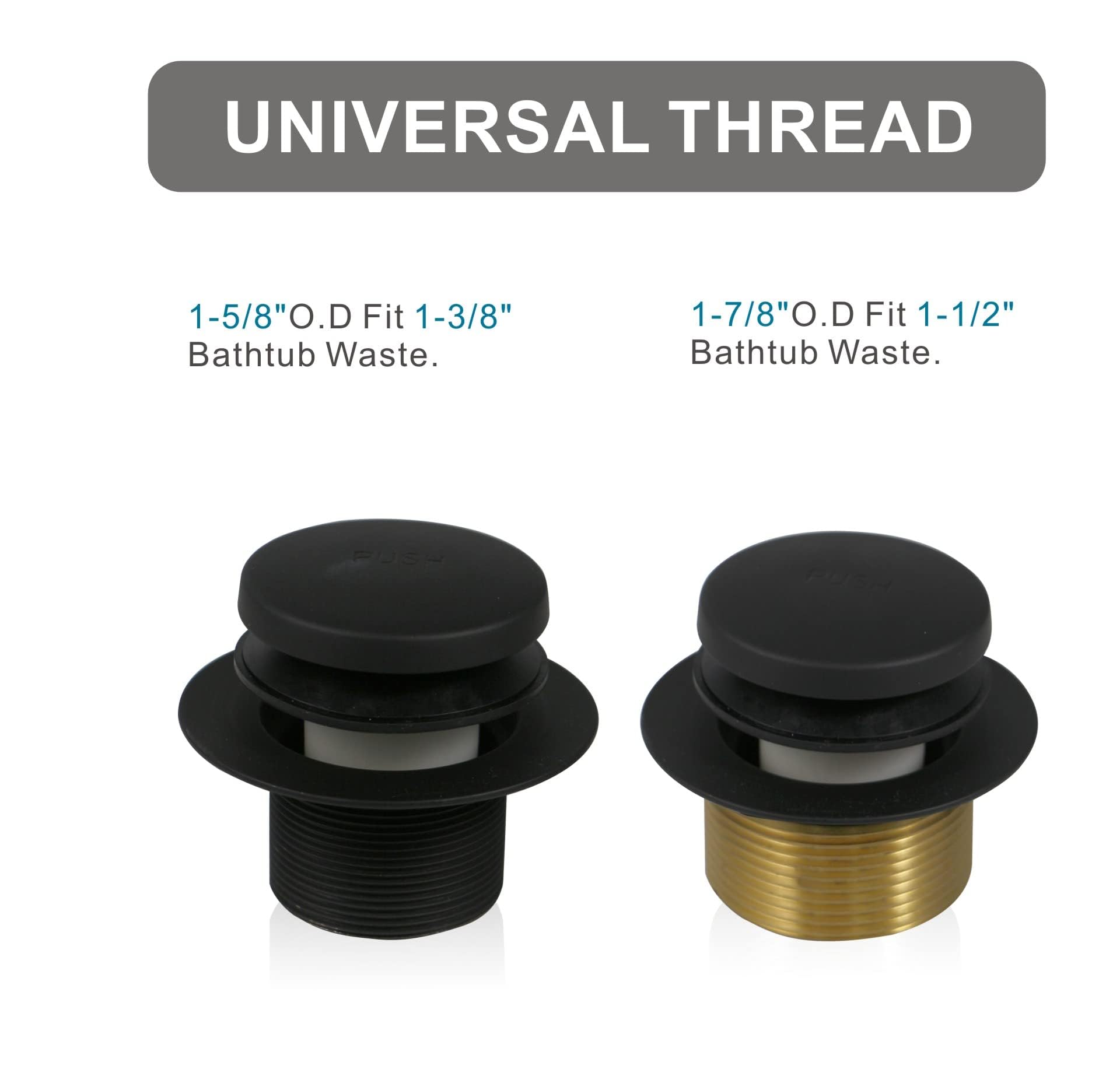Black Bathtub Drain Tip-Toe Single Hole,Welsan Tub Drain Trim Set Conversion Kit Assembly, Coarse Thread Replacement Trim Kit with 1-Hole Overflow Faceplate Includes an Adapter, Matte Black
