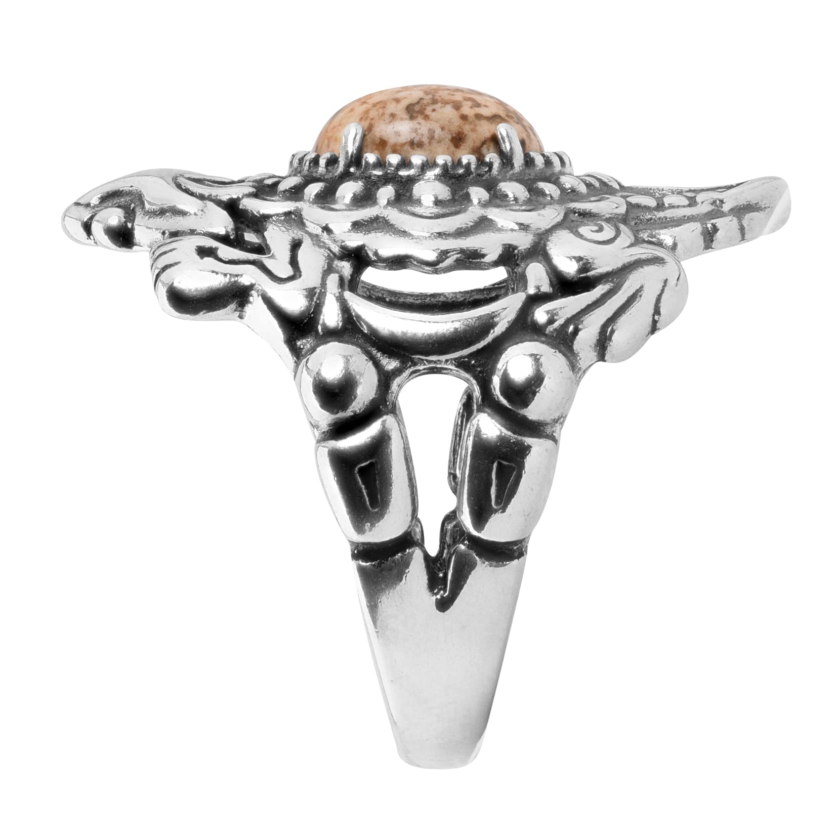 American West Jewelry Sterling Silver Fritz Casuse Designed Picture Jasper Gemstone Horned Toad Ring Size 7