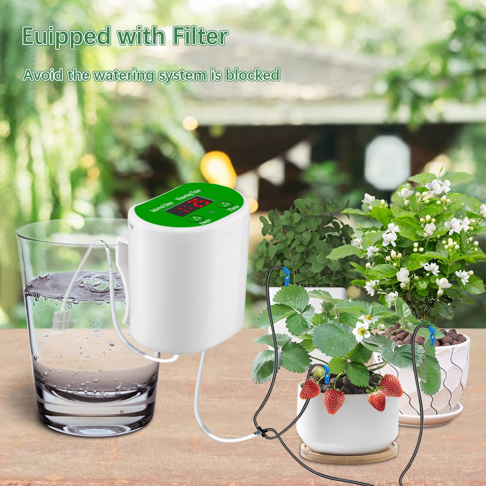 Automatic Watering System USB Power Automatic Drip Irrigation Kit 8 Droparrow Holiday Plant Watering Devices for Indoor Potted Plants LED Display DIY Automatic Plant Waterer Gift for Gardening Lovers