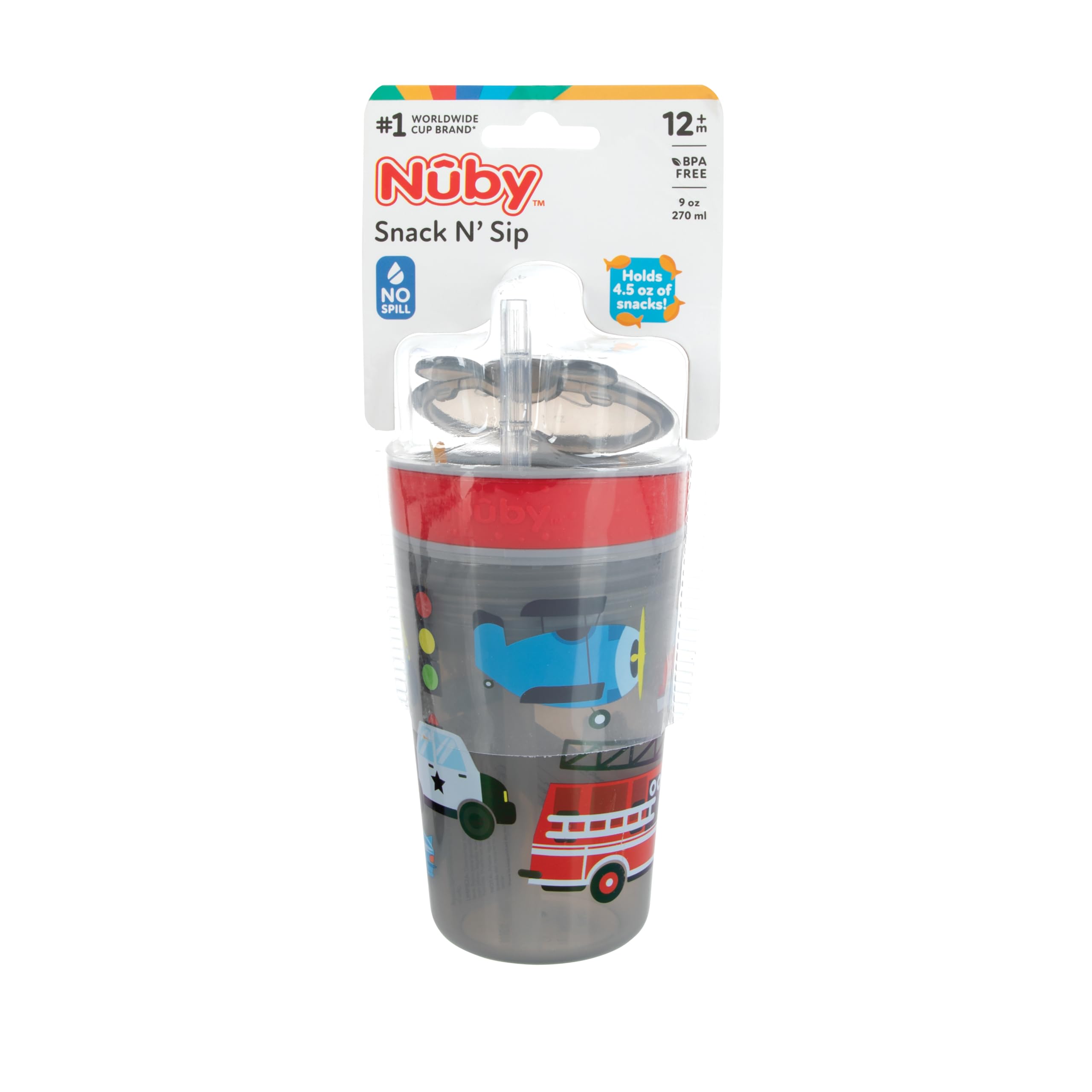 Nuby Snack N' Sip 2 in 1 Snack and Drink Cup (Red/Grey)