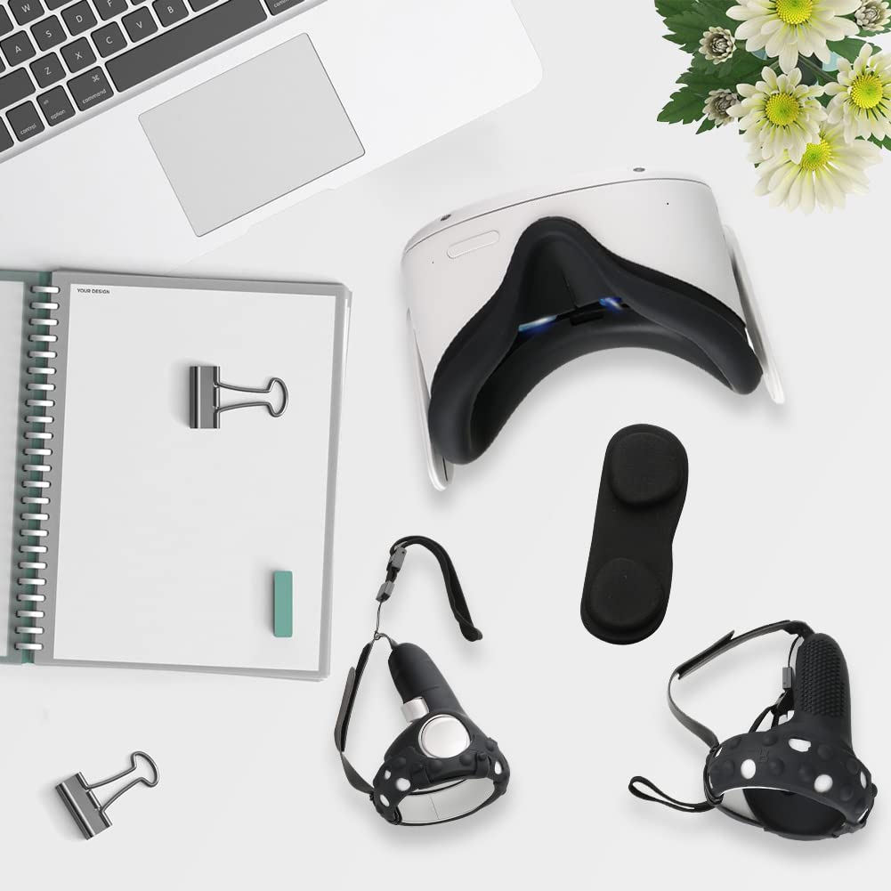 Riokko Controller Grips Cover for Oculus Quest 2, Vr Shell Face Protector Cover Silicone Accessories Anti-Throw Grips Cover with Adjustable Wrist Strap