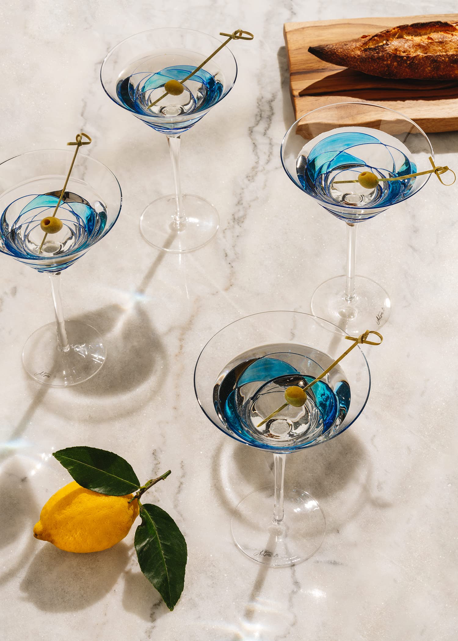 Antoni Barcelona Martini Glass BLUE – EXCLUSIVE BOX - Special Dry Cocktail 12 oz Refreshment Party Mediterranean Stunning Gift Drinkware Birthday Present Weddding Anniversary (Set 2)