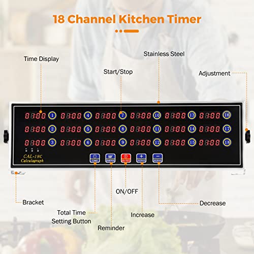 BEAMNOVA 18 Channels Digital Kitchen Commercial Cooking Timer,Restaurant Timer with Loud Alarm,Stainless Steel LED Display Timer for Cooking Reminder