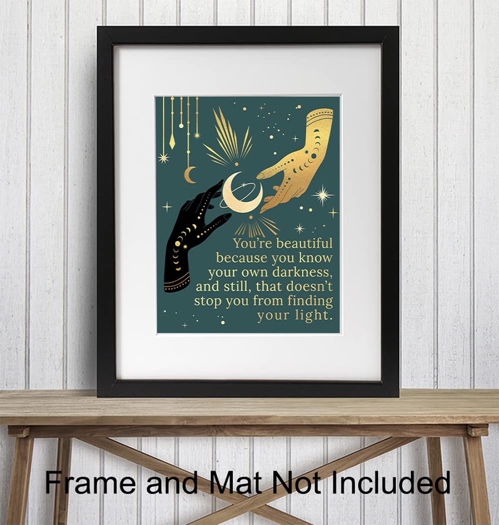 Boho Celestial Witchy Wall Art & Decor - Bohemian Wicca Wiccan Witchcraft Paganism Supplies - Goth Gothic Pagan Witch Decor - Positive Inspirational Quotes Sayings - Encouragement Gifts for Women