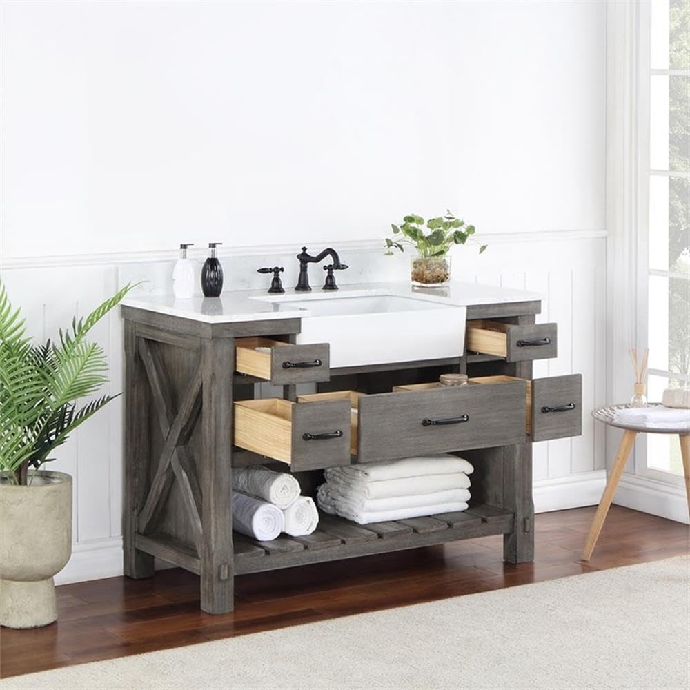 VINNOVA Villareal 48" Single Bath Vanity in Classical Gray with White Farmhouse Basin
