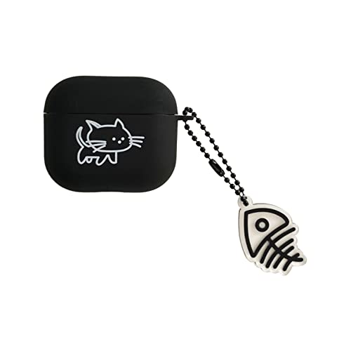 Black Cat Pattern Case for AirPods 3rd Generation 2021, Shock-Absorbing Case Cover Accessories with Pendant Full Protective Case for Women Men Girl