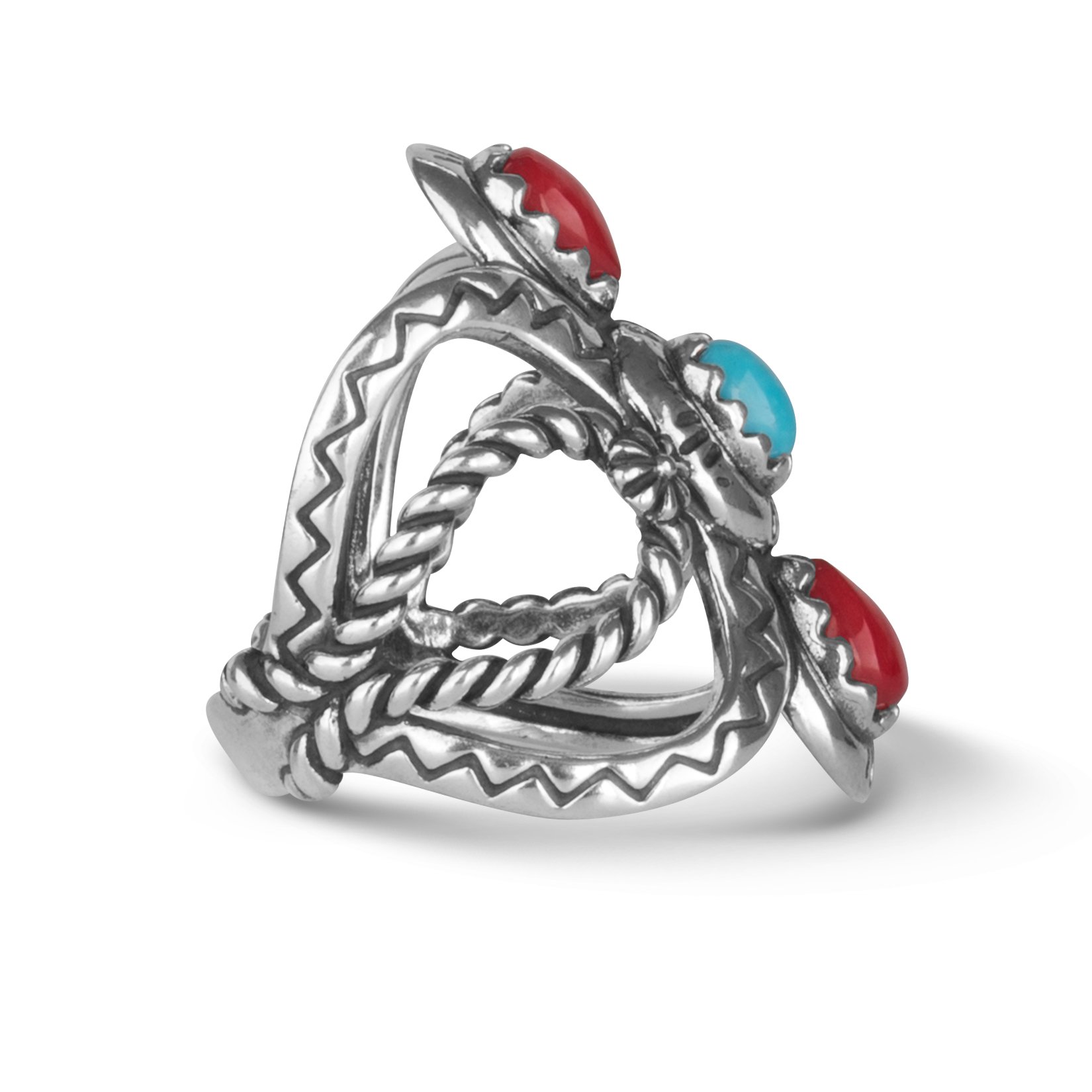 American West Sterling Women's Statement Ring Gemstone Twisted Rope & Zigzag Design Size 5