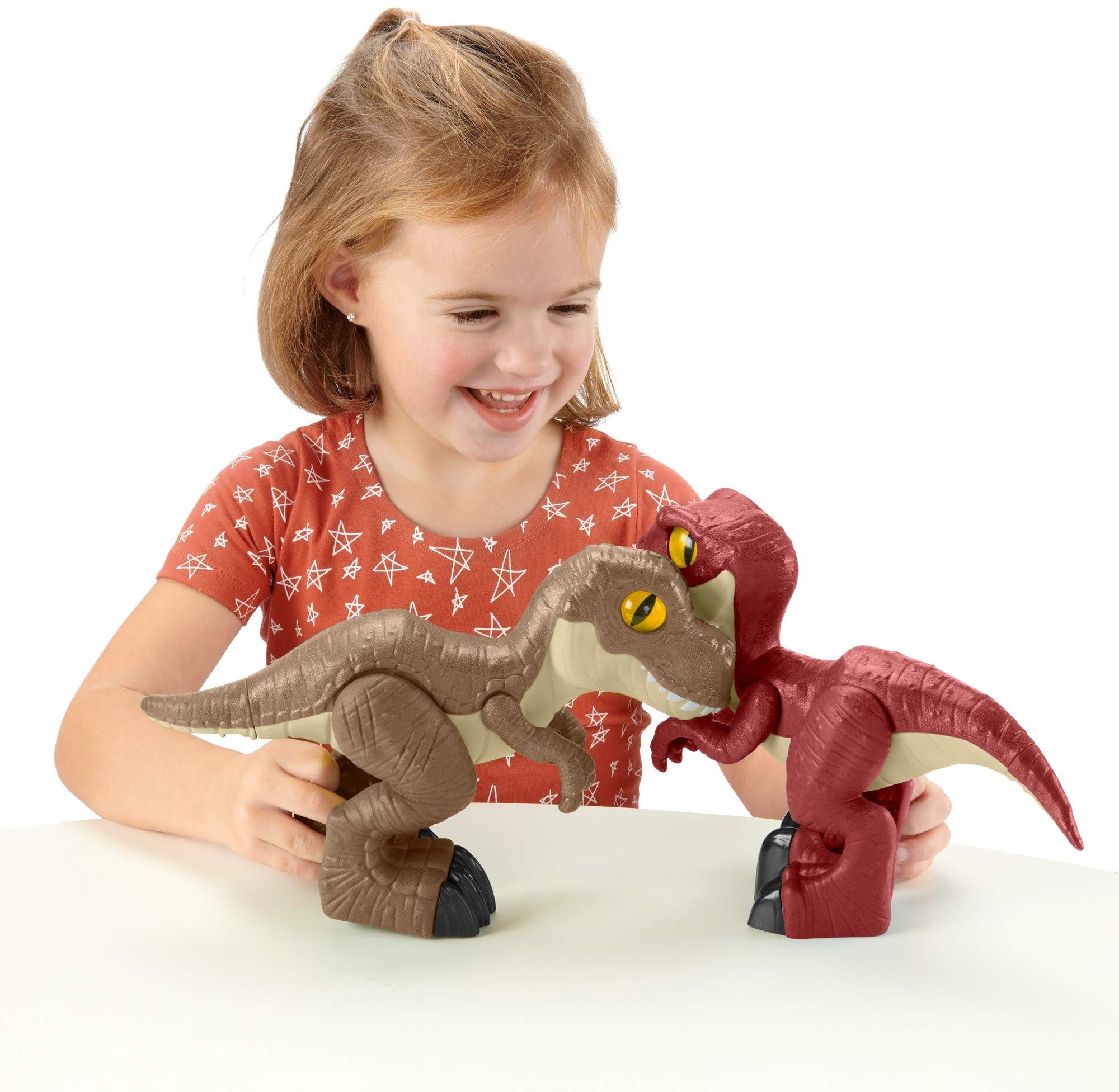 Fisher-Price Imaginext Jurassic World Dino Attack Pack, extra-large 9.5 inch T.rex and 9 inch raptor figure set for preschool kids ages 3 to 8 years
