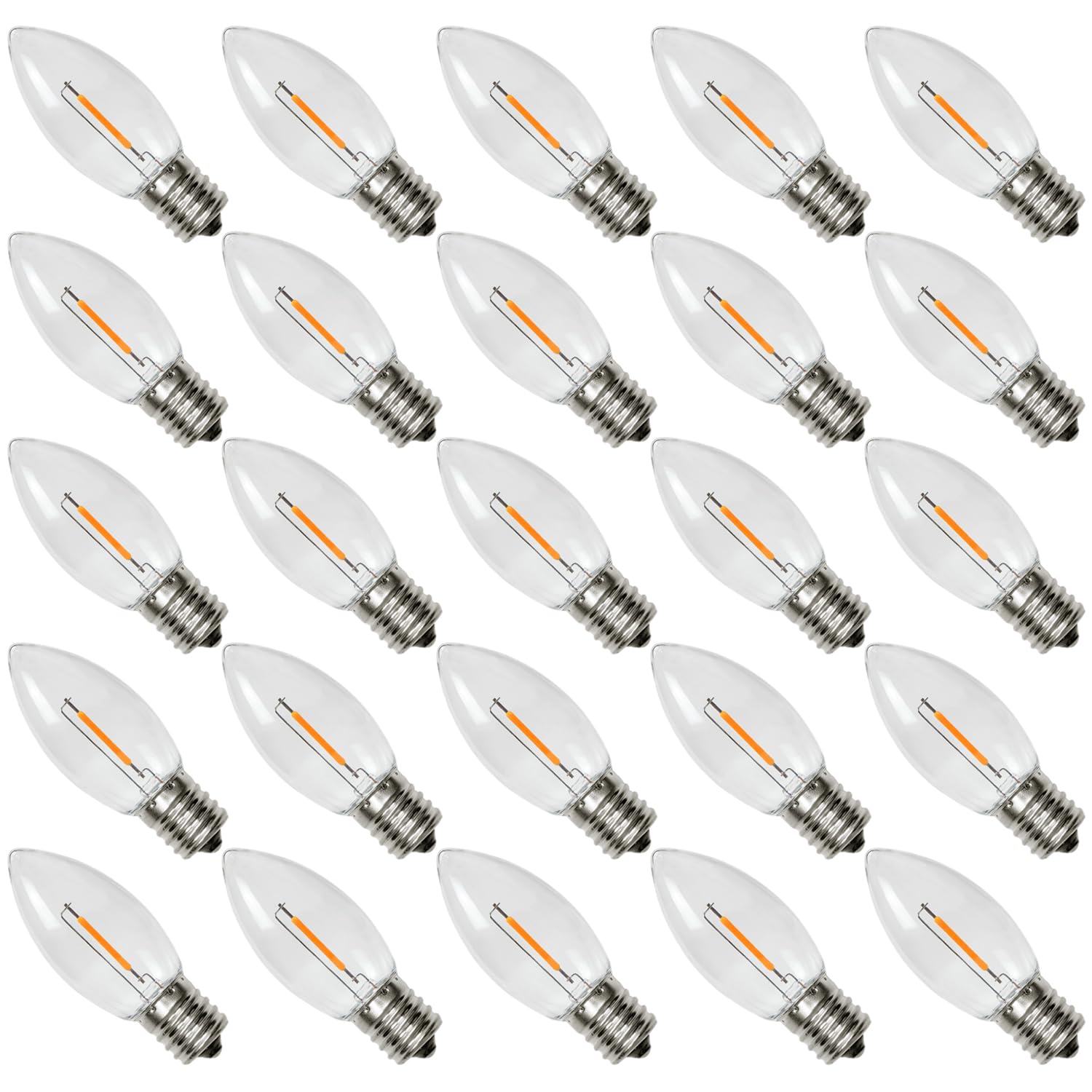 Austin Coast 25PACK LED Night Light Bulbs, C7 Candelabra LED Light Bulbs, E12 Chandelier Base, 0.6W Equivalent to 7W, Warm White 2200K,50LM Dimmable,Shatterproof & Waterproof Clear Plastic