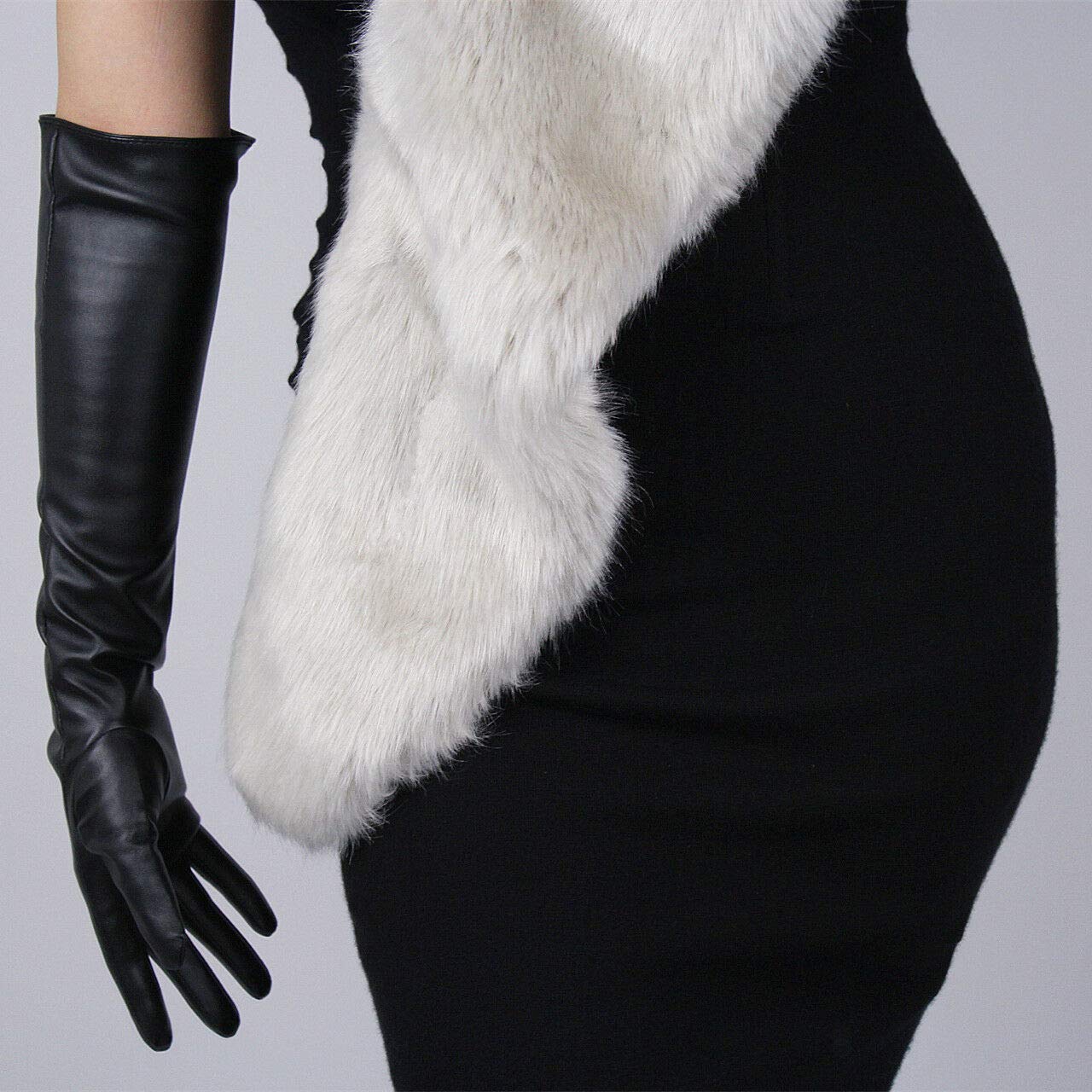 DooWay Long Leather Gloves Women Black Touchscreen Elbow Length Gloves 20 inches Winter Warm Opera Gloves Evening Costume Cosplay