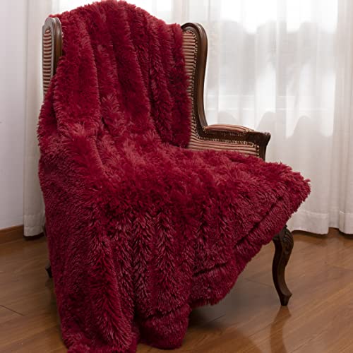 Cheer Collection Long Shaggy Hair Throw Blanket - Ultra Soft and Fuzzy - 50" x 60" inches, Maroon