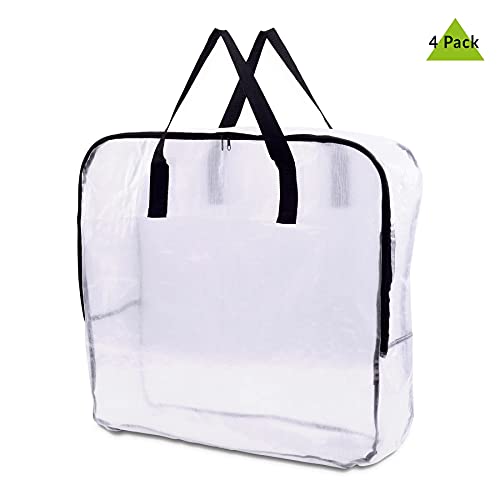 Comforter Storage Bag - 4 Set Storage Bags for Blankets and Quilts, Clear Plastic Underbed Organization, Bedroom, Closet Storage Essentials, Space Saver Must Haves for Clothes, Bedding 23.5x7.5x23.5