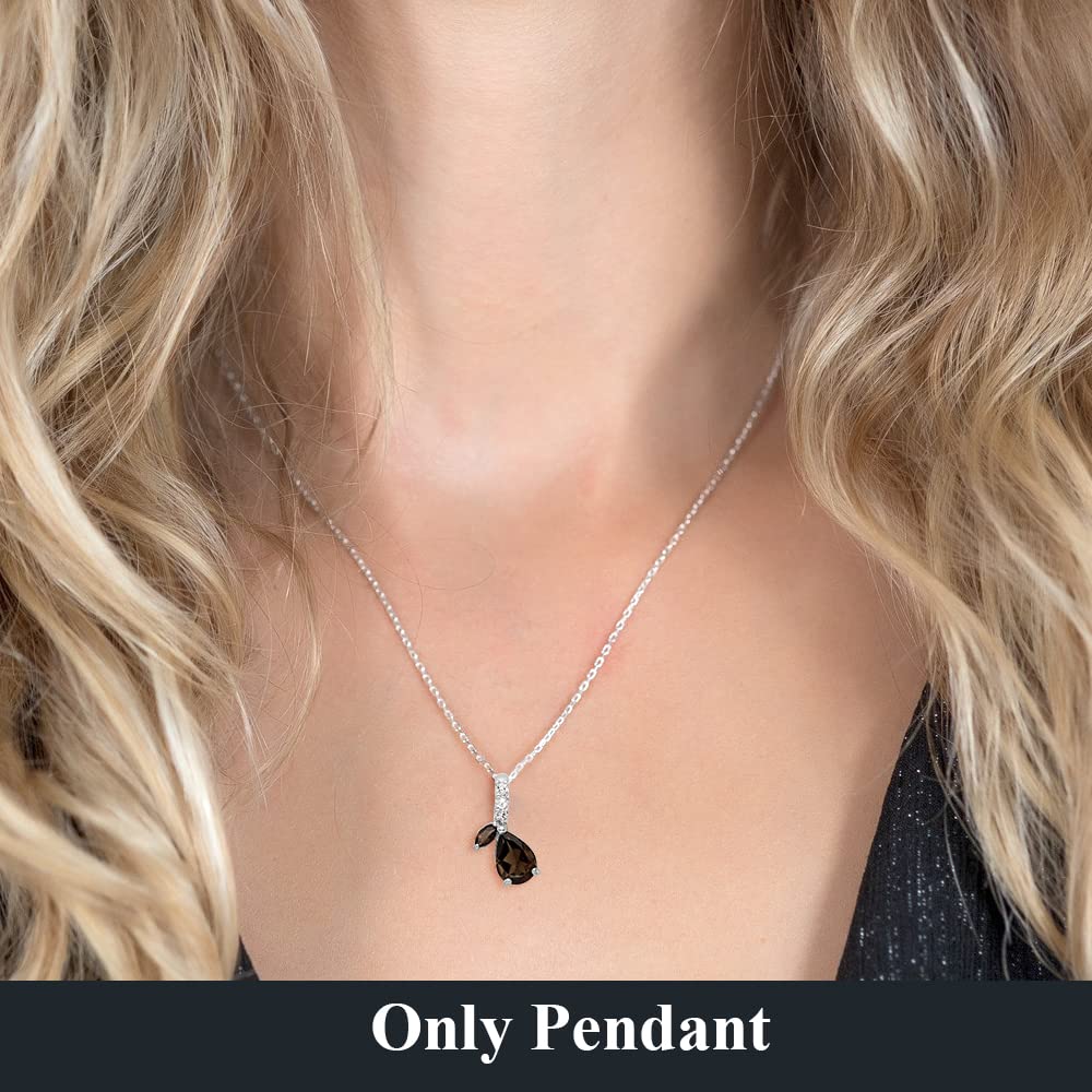 Auriga Fine Jewelry Sterling Silver .69ct Smoky Quartz and White Topaz Pendant Gift for Women