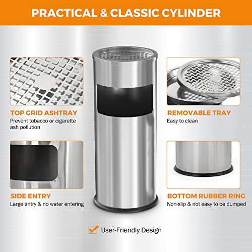 BEAMNOVA Bundle Black 15 x 31.5 in + Metallic 9.8 * 24 in Commercial Stainless Steel Trash Can with Lid Garbage Enclosure Inside Barrel Heavy Duty Waste Container