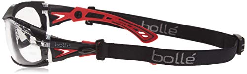 Bolle Safety Rush+ Safety Glasses Platinum® with Assembled Foam and Strap, Black & Red Frame, Clear Lenses