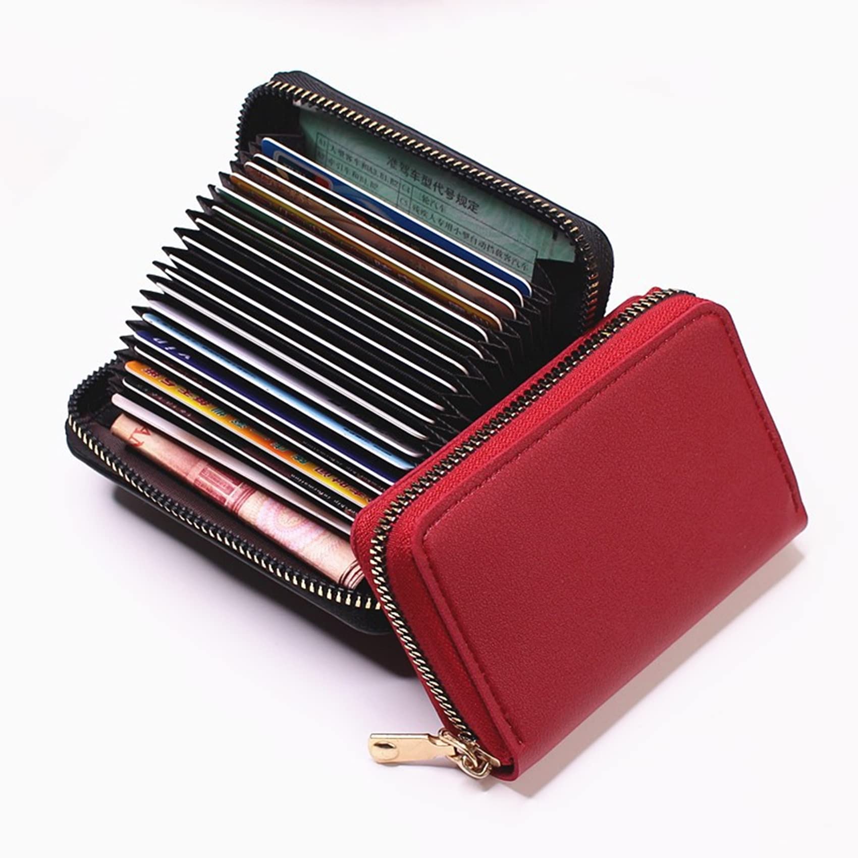 Bayetss Small Leather Zipper Card Case Coin Change Wallet Small Wallets for Women Men Zipper Card Organizer,red