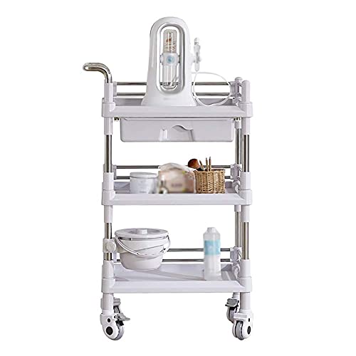 AUNEVN Movable Carts, Kitchen Storage Hand Trucks, 3 Shelf Storage Hand Trucks, Stainless Steel and Abs Trolley with Handle Adjustable Dirt Bucket,Rolling Equipment Cart/White/54X37X100Cm