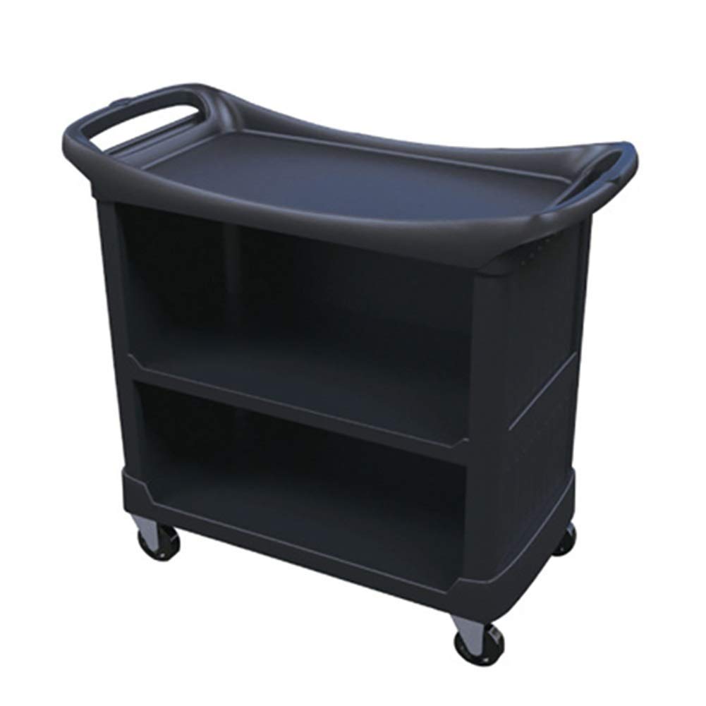AUNEVN Movable Hand Trucks Kitchen Storage Trolley 3 Tier Hotel Service Cart,Plastic Collection Rolling Trolley for Restaurants,330Lbs Load Capacity/Black/140X53X94Cm