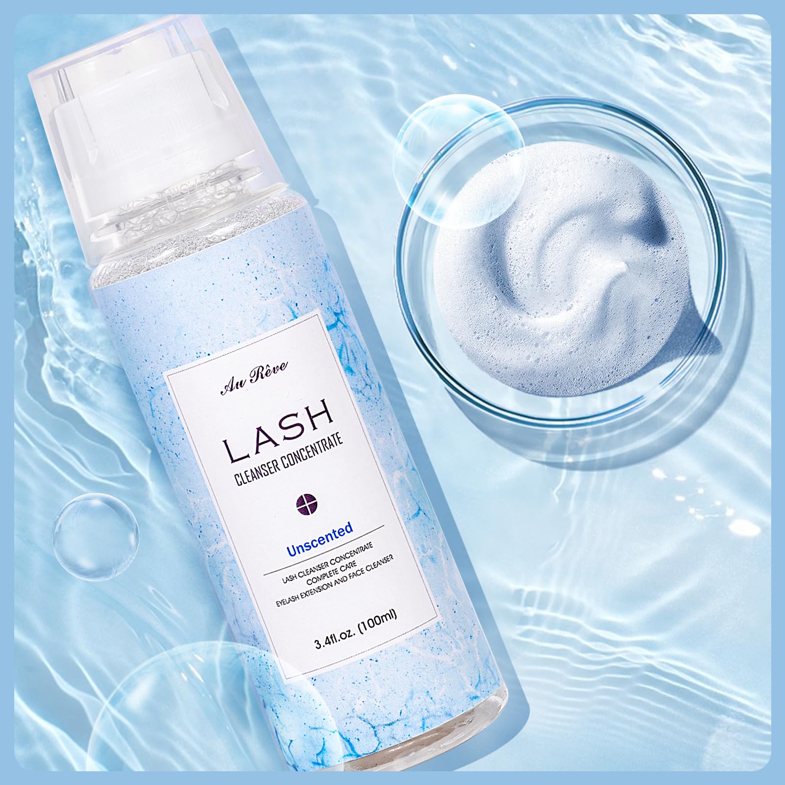 AuReve Lash Shampoo Concentrate 80ml Eyelash Cleanser Concentrate Lash Bath for Home Salon Professional Lash Soap Prolong Lash Cleanser Concentrate (Rose)