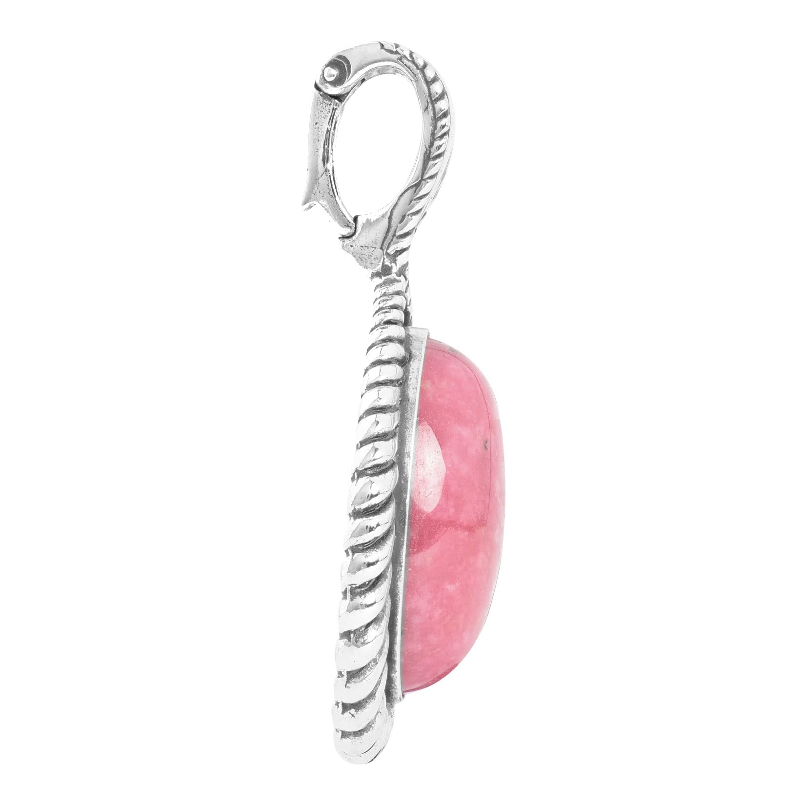 American West Sterling Oval Pink Rhodonite Gemstone Rope Pendant Enhancer