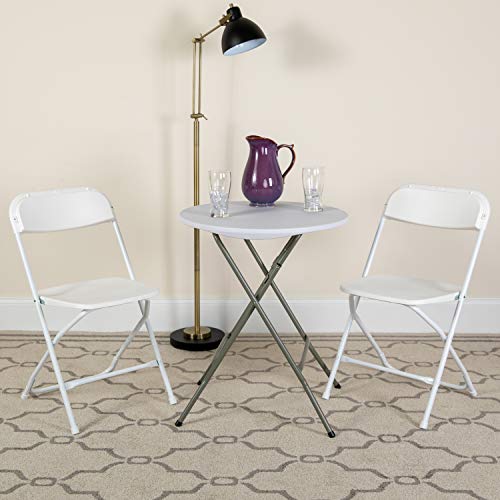 EMMA + OLIVER Set of 2 Plastic Folding Chairs - 650 LB Weight Capacity Lightweight Stackable Folding Chair in White