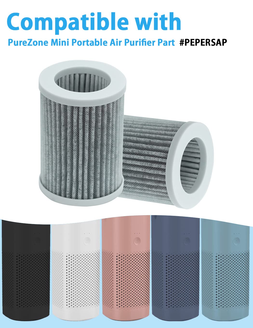 BBT BAMBOOST 6 Pack Mini True HEPA Replacement Filters Fit for Pure Enrichment PureZone Mini Portable Air Purifier (PEPERSAP), 2-in-1
