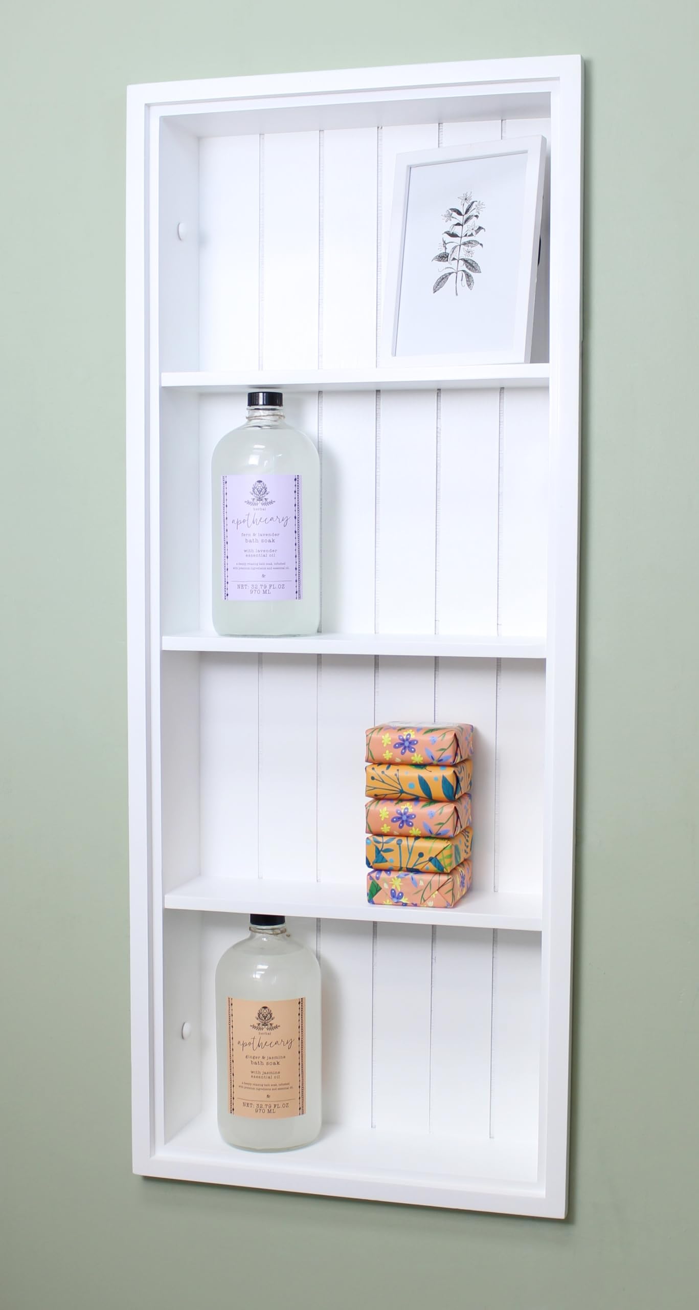 Fox Hollow Furnishings 14x36 Sloane Recessed Wall Niche Medicine Cabinet Replacement, in The Wall Bathroom Cabinet Insert Shelf/Shelves, Made in North America, Real Wood, NO MDF, Beadboard, White