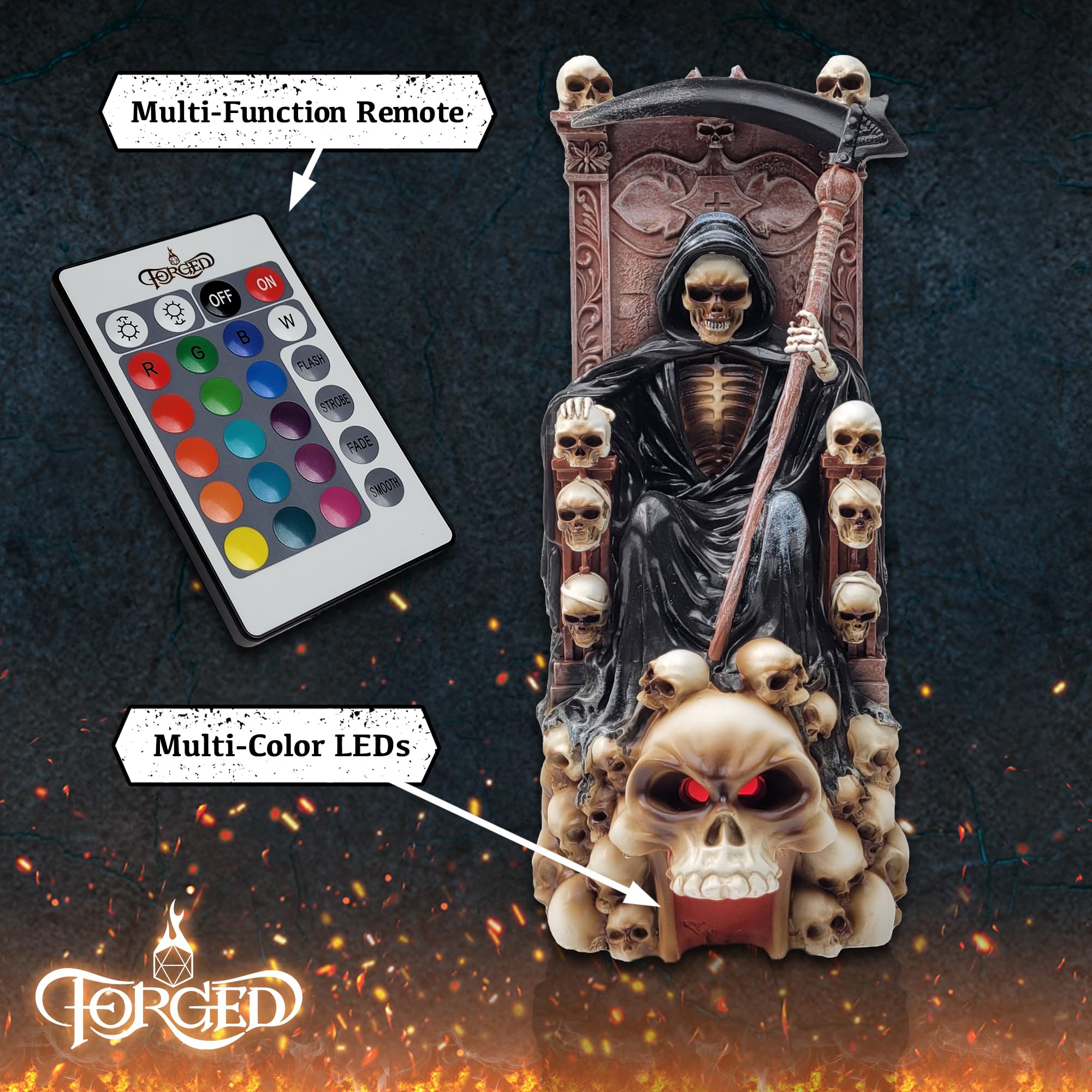 Forged Dice Co. Grim Bones Dice Tower with LED Skull - Hand Painted Grim Reaper Dice Rolling Tower Made from Heavy Duty Resin - Compatible with DND Accessories and Tabletop RPG Games