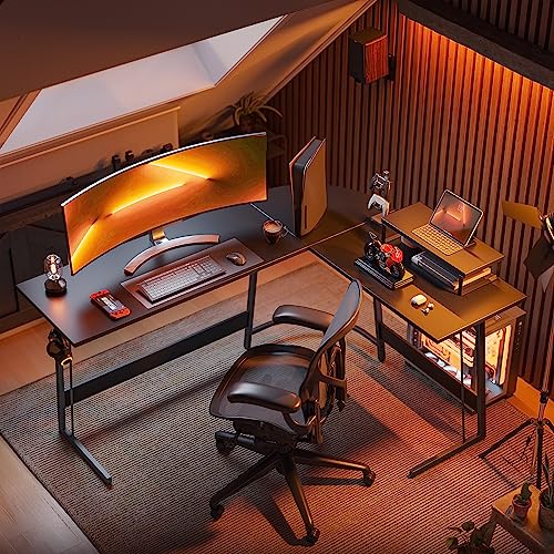 CubiCubi L Shaped Gaming Desk Computer Office Desk, 47 inch Corner Desk with Large Monitor Stand for Home Office Study Writing Workstation, Black