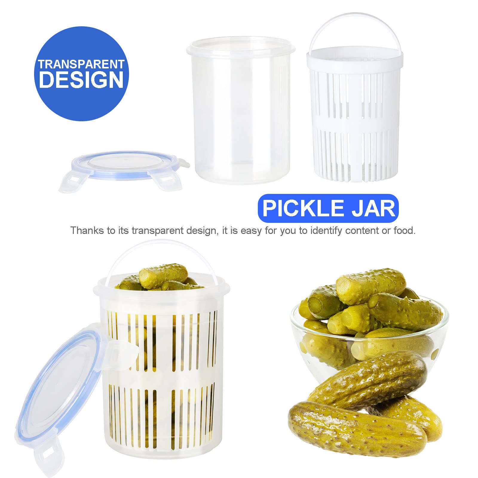 BestAlice 4 Pack Pickle Jar with Strainer Insert, Transparent Pickle Storage Container with Leaks-Proof and Lock It Lid, Pickle Holder Keeper Lifter, Barrel of Olive Jalapeno, Food Storage Container