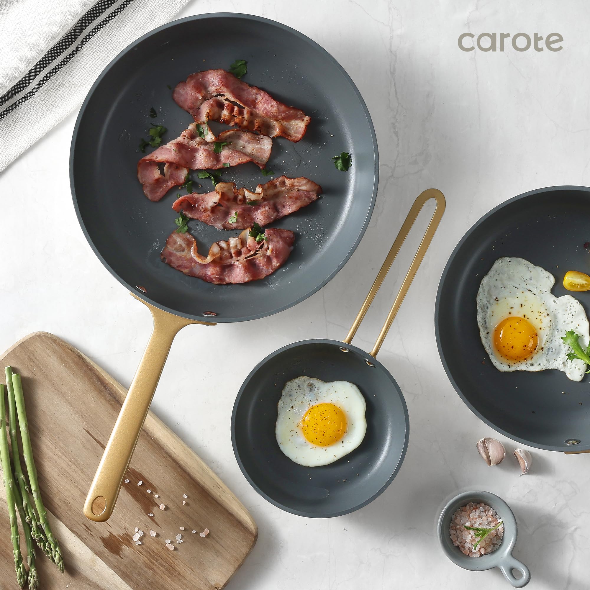 CAROTE 12PCS Saudi Collection Nonstick Cookware Set, Pots and Pans Set Non Stick, Dishwasher Safe, Oven Safe Up to 500ยฐF, Cream and Gold