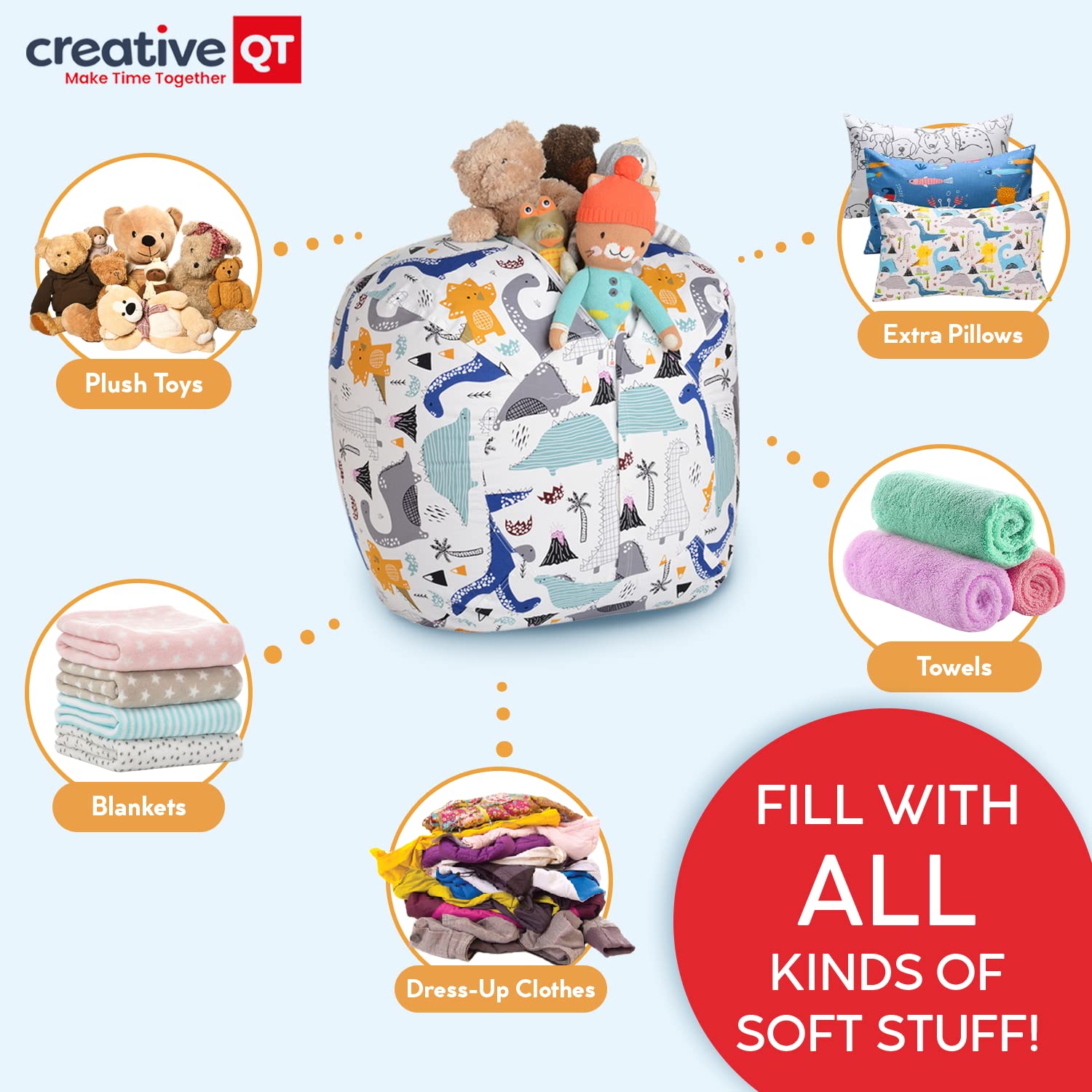Creative QT Stuff ’n Sit Extra Large 38’’ Bean Bag Storage Cover for Stuffed Animals & Toys, Giant Beanbag Chair for Plush, Toddler & Kids Rooms Bedroom Organizer for Christmas, Royal Blue Corduroy