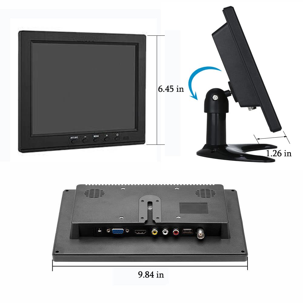 CAIRUTE Portable 10.1 inch Security Monitor 1024x600 HDMI Mini TV Screen with Built-in Dual Speakers HDMI VGA BNC USB Input for PC Gaming CCTV Surveillance