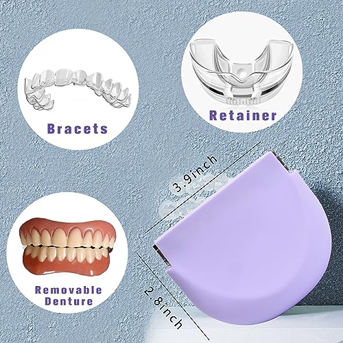 ChezMax Retainer Case 2 Pcs, Silicone Mouth Guard Case with Vent Hoels, Cute Denture Container Braces Holder for Women Kids Men, Portable Travel Aligner Cleaner Case for Invisalign Accessories(Purple)