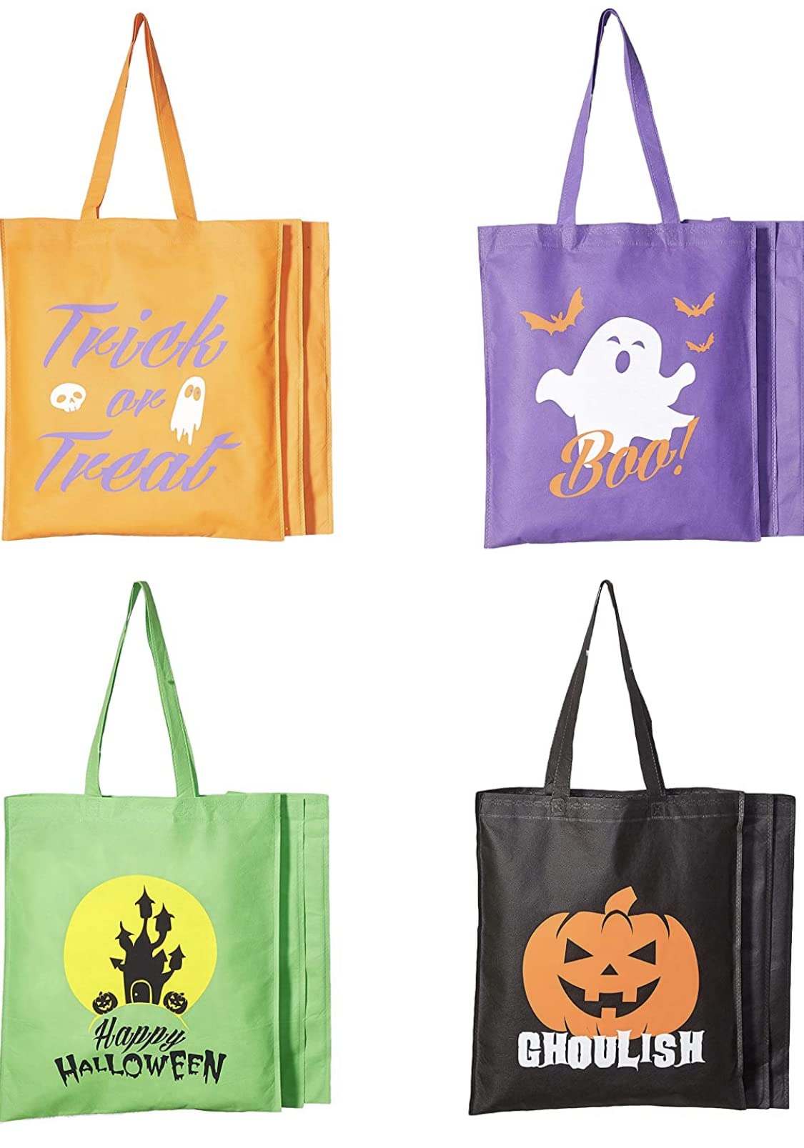 Bulk 24 Pack Deluxe Large 15" x 16" Trick or Treat Bag Fun Reusable Shopping Halloween Tote Assortment Featuring 4 Designs