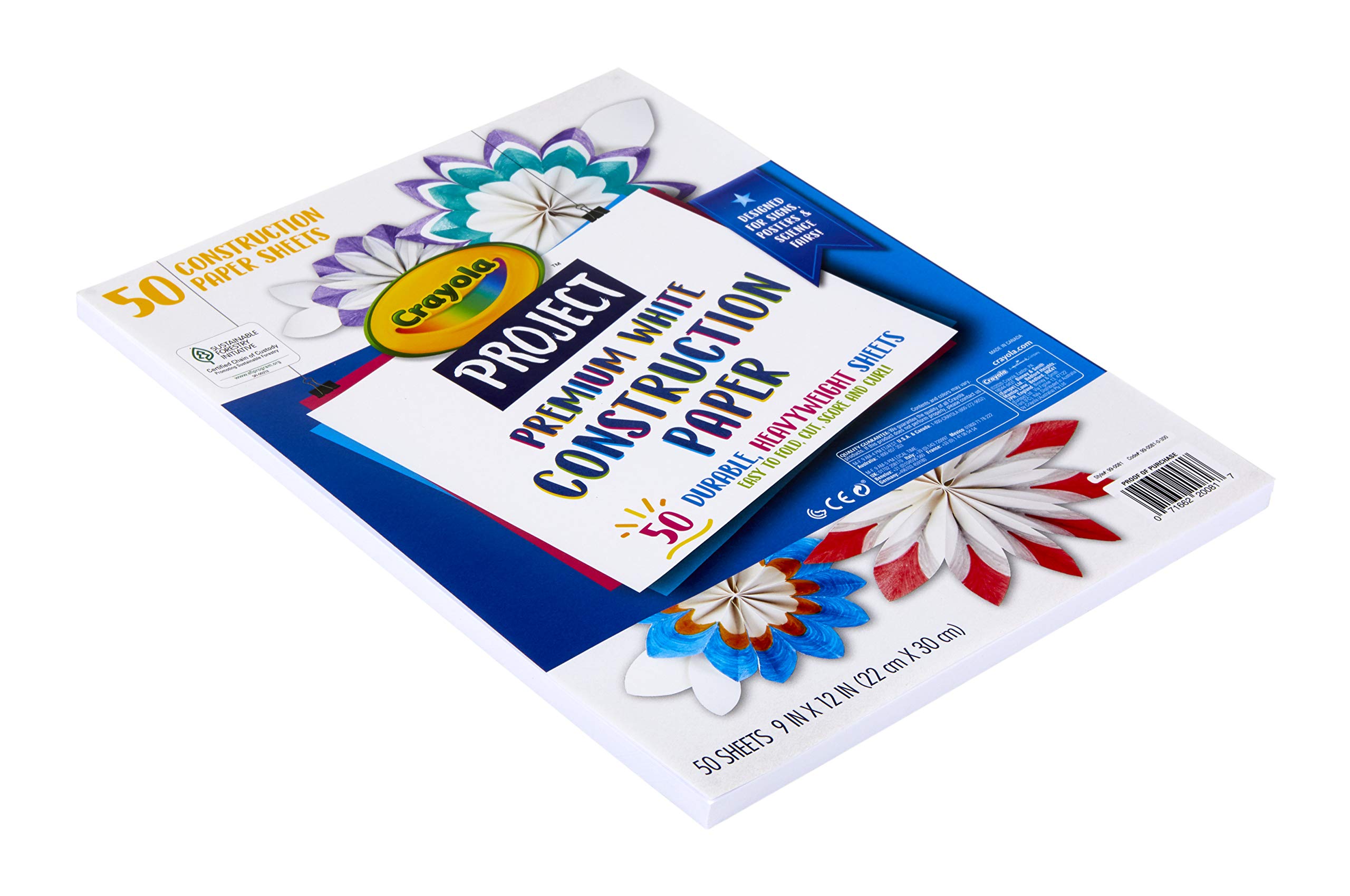 Crayola White Construction Paper, Premium Art Supplies, Standard Size, 50 Count, White (99-0081)